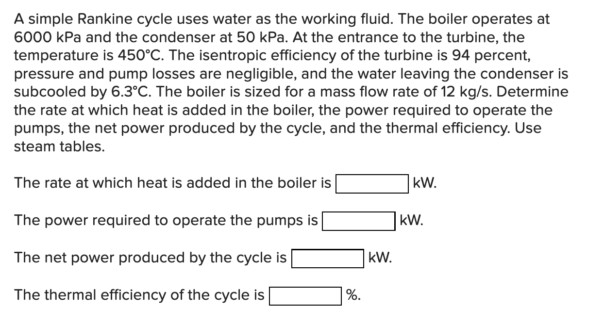 Solved A simple Rankine cycle uses water as the working | Chegg.com
