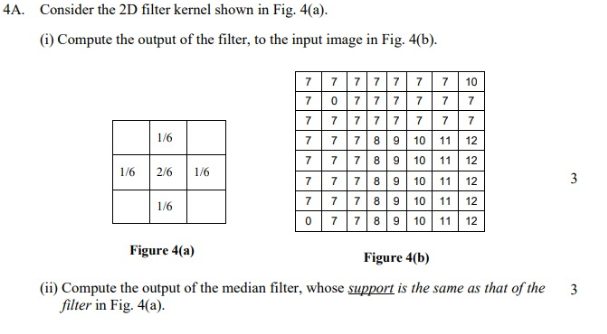 4A. Consider the 2D filter kernel shown in Fig. 4(a). | Chegg.com