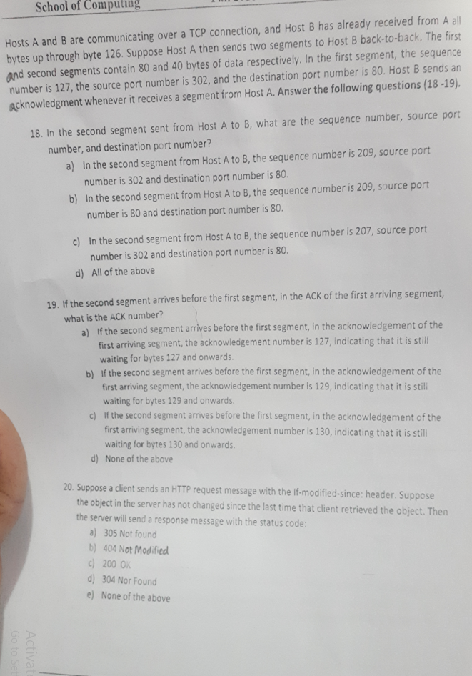 Solved School of Computing Hosts A and B are communicating | Chegg.com