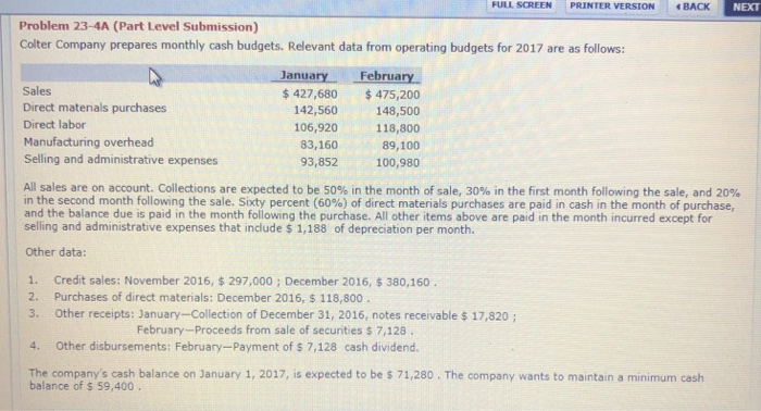 Solved FULL SCREEN PRINTER VERSION BACK NEXT Problem 23-4A | Chegg.com