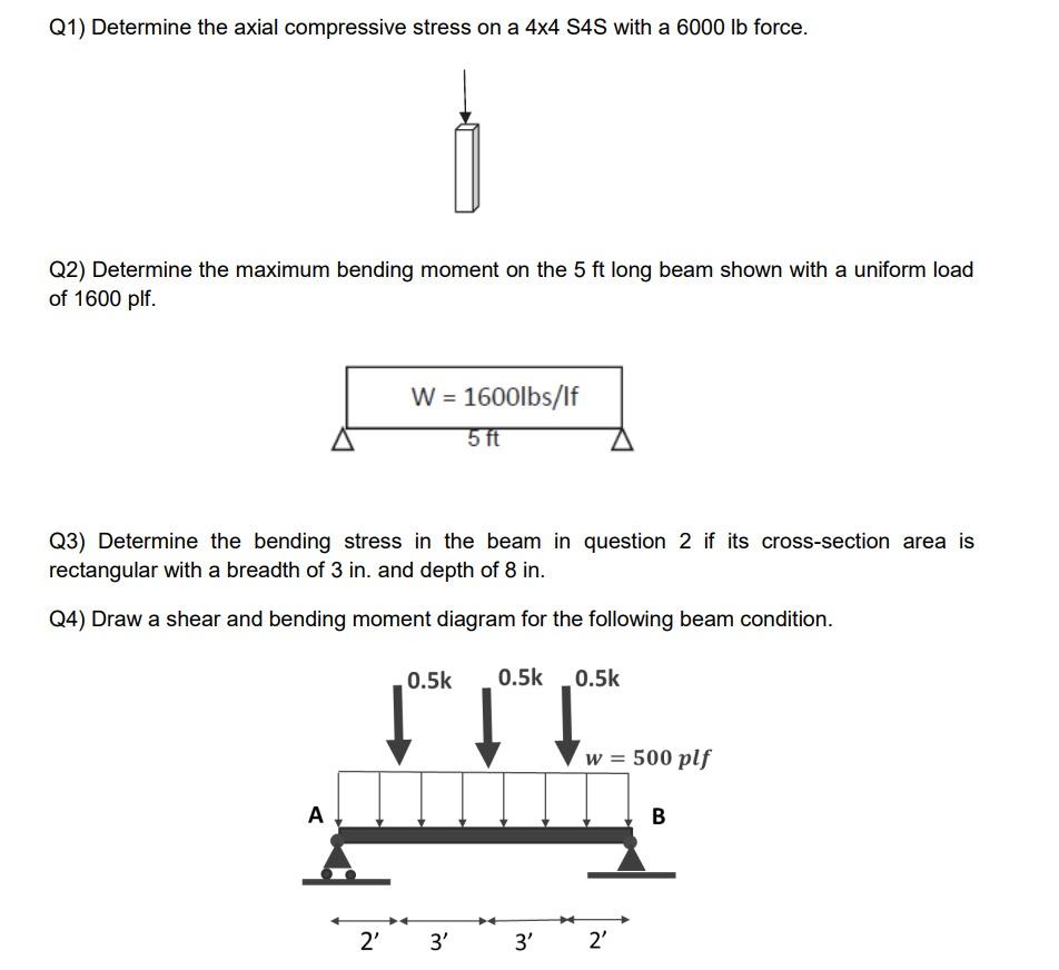 Solved Q1) Determine the axial compressive stress on a 4×4 | Chegg.com