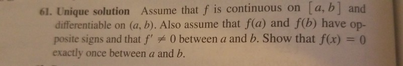 Solved 61. Unique solution Assume that f is continuous on | Chegg.com