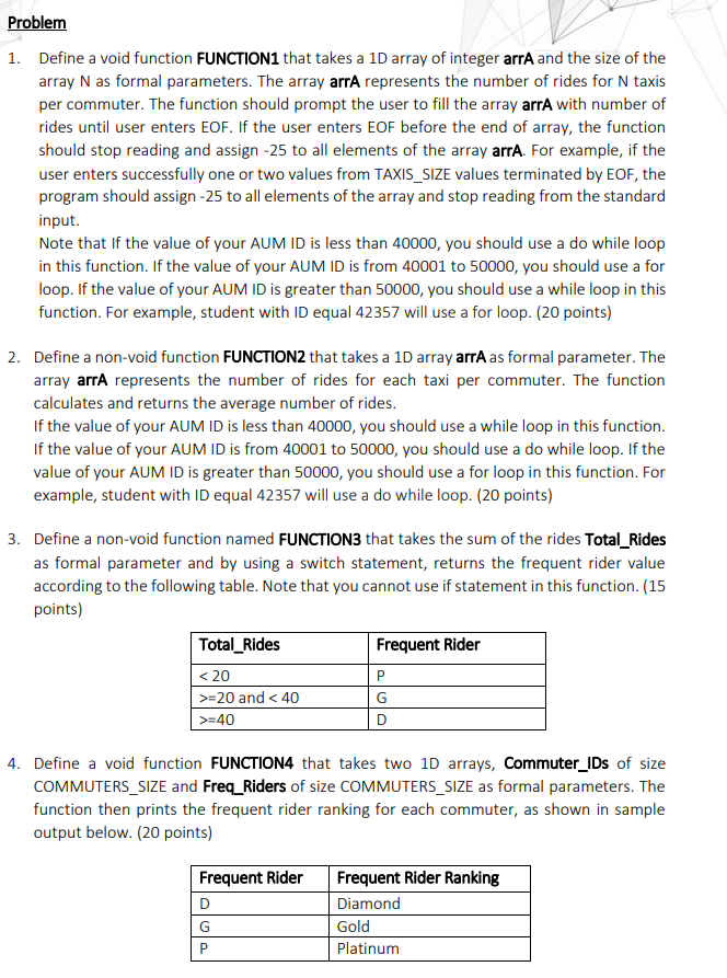 Solved Problem Write a C program to keep track of ride | Chegg.com