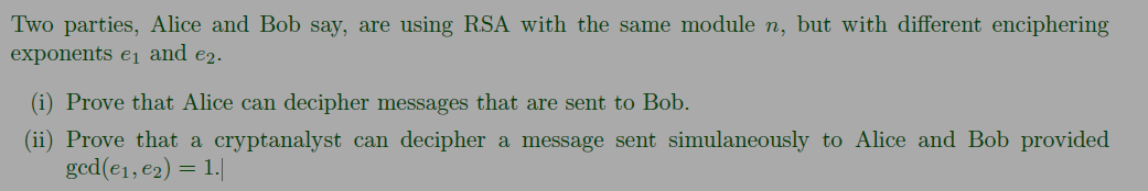Solved Two parties, Alice and Bob say, are using RSA with | Chegg.com