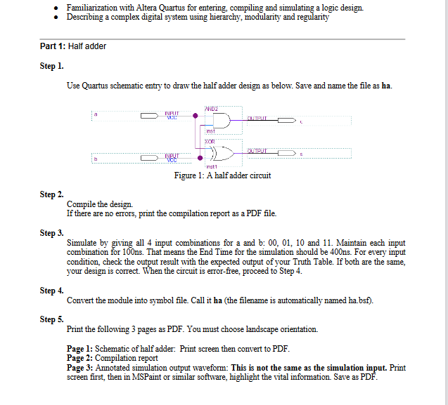 Solved • Familiarization with Altera Quartus for entering, | Chegg.com
