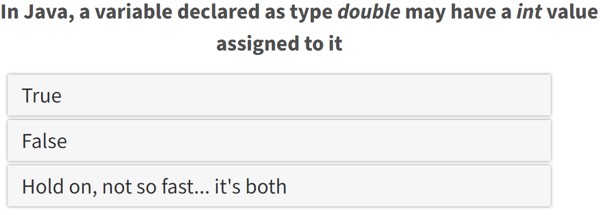 Solved In Java, a variable declared as type double may have | Chegg.com