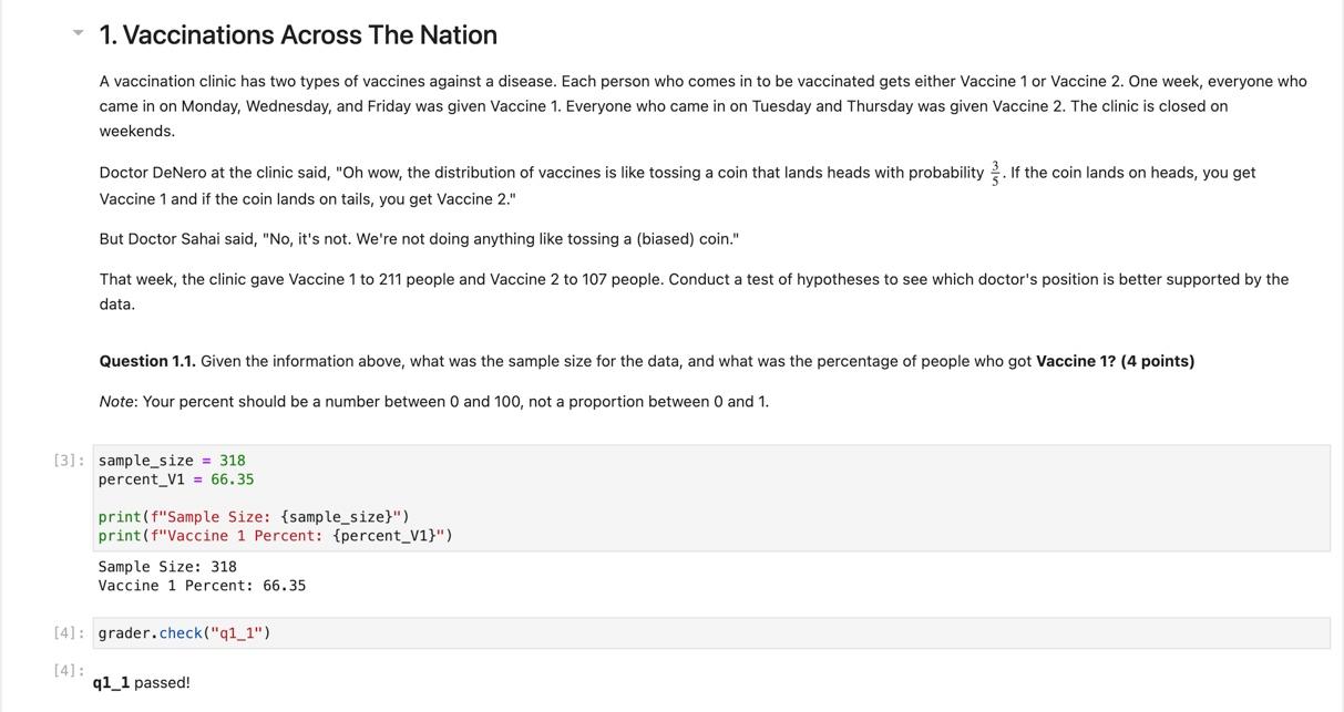 Solved 1. Vaccinations Across The Nation A vaccination | Chegg.com