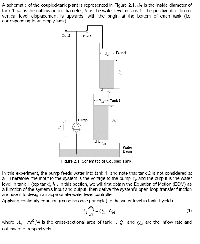 2.2 Tank 1 Fluid Level Control 2.2.1 Control | Chegg.com
