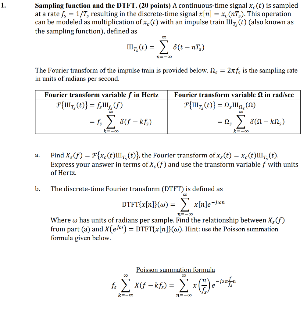 Solved Sampling function and the DTFT. (20 points) A | Chegg.com