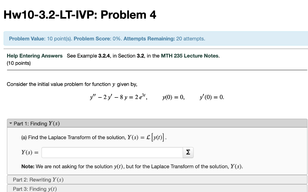 Solved Hw10-3.2-LT-IVP: Problem 4 Problem Value: 10 | Chegg.com