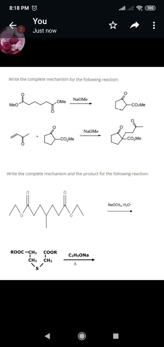 Solved 8:18 PM 100 You Just now Write the complete mechanism | Chegg.com