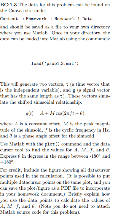 Solved BC:1.3 The data for this problem can be found on the | Chegg.com