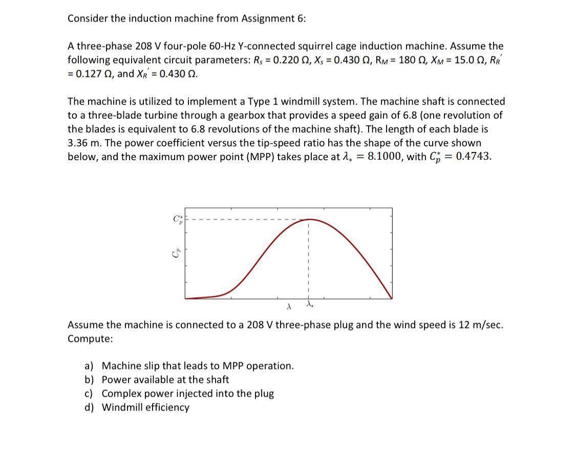 Consider the induction machine from Assignment 6: A | Chegg.com