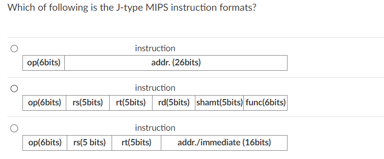 Which of following is the J-type MIPS instruction | Chegg.com