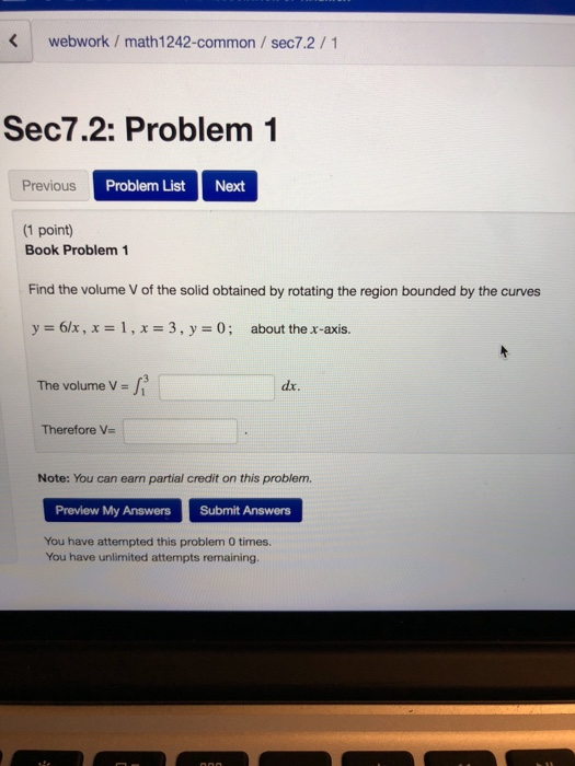 Solved webwork/math1242-common/sec7.2/1 Sec7.2: Problem 1 | Chegg.com