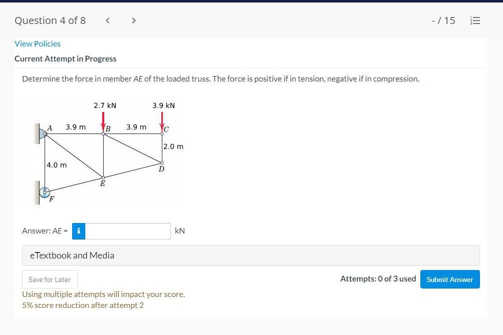 Solved Question 4 of 8 > - / 15 III View Policies Current | Chegg.com
