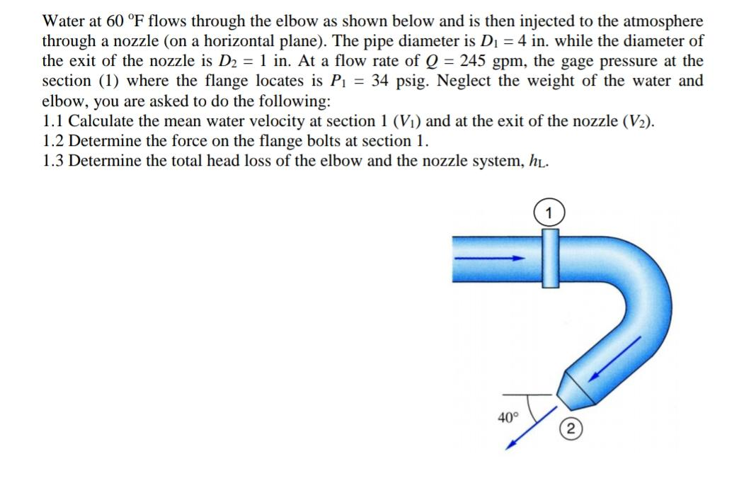 Solved Water at 60 °F flows through the elbow as shown below | Chegg.com