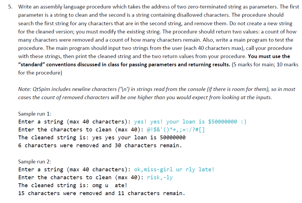 Solved 5. Write an assembly language procedure which takes | Chegg.com