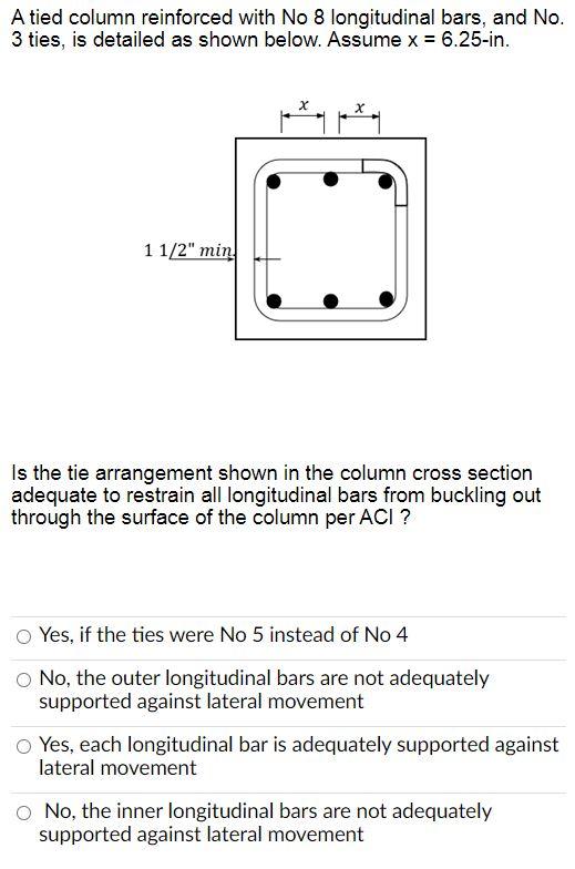 Solved A tied column reinforced with No 8 longitudinal bars, | Chegg.com