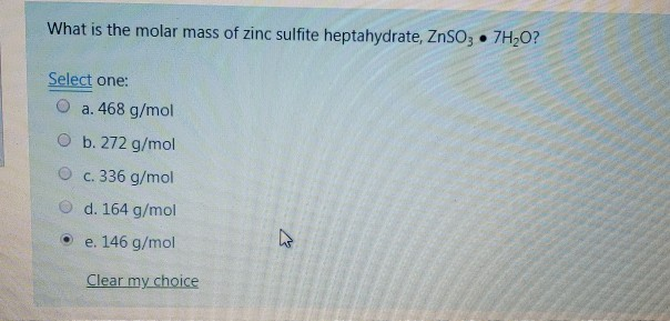 Solved What is the molar mass of zinc sulfite heptahydrate, | Chegg.com