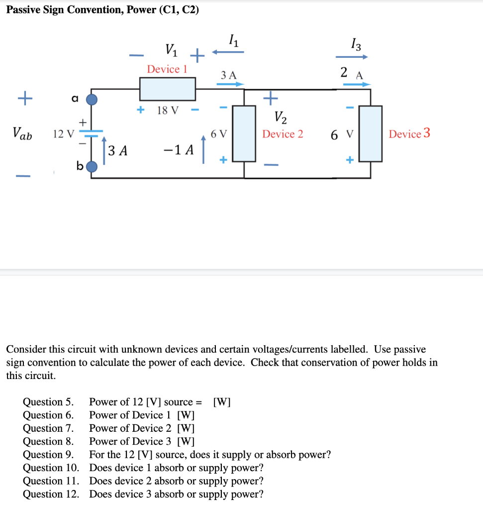 Solved Passive Sign Convention, Power (C1, C2) 11 13 Vi + | Chegg.com