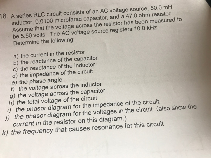 Solved A series RLC circuit consists of an AC voltage | Chegg.com