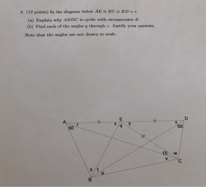 Solved 4. (12 points) In the diagram below AE= EC= ED-r. (a) | Chegg.com