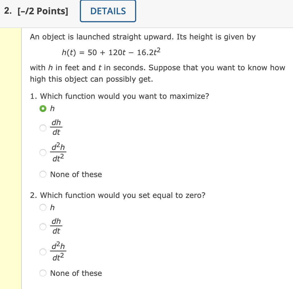 Solved 2. [-12 Points] DETAILS An object is launched | Chegg.com