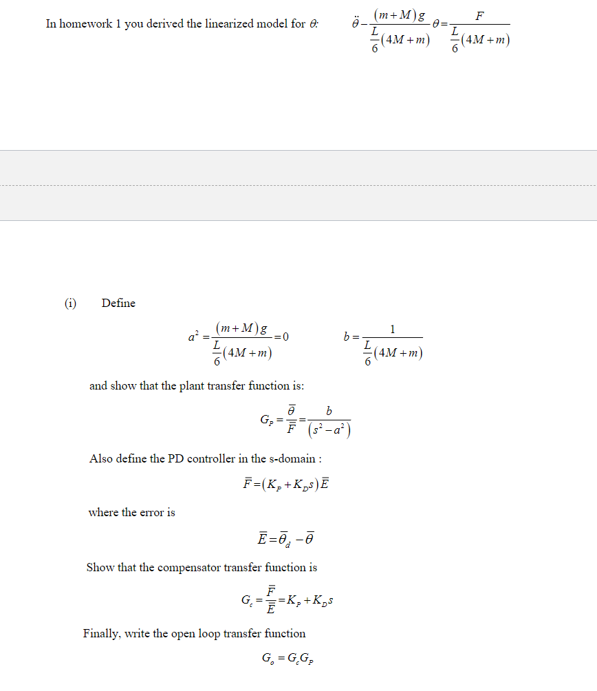 Solved In homework 1 you derived the linearized model for | Chegg.com