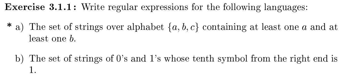 Solved Exercise 3.1.1: Write regular expressions for the | Chegg.com