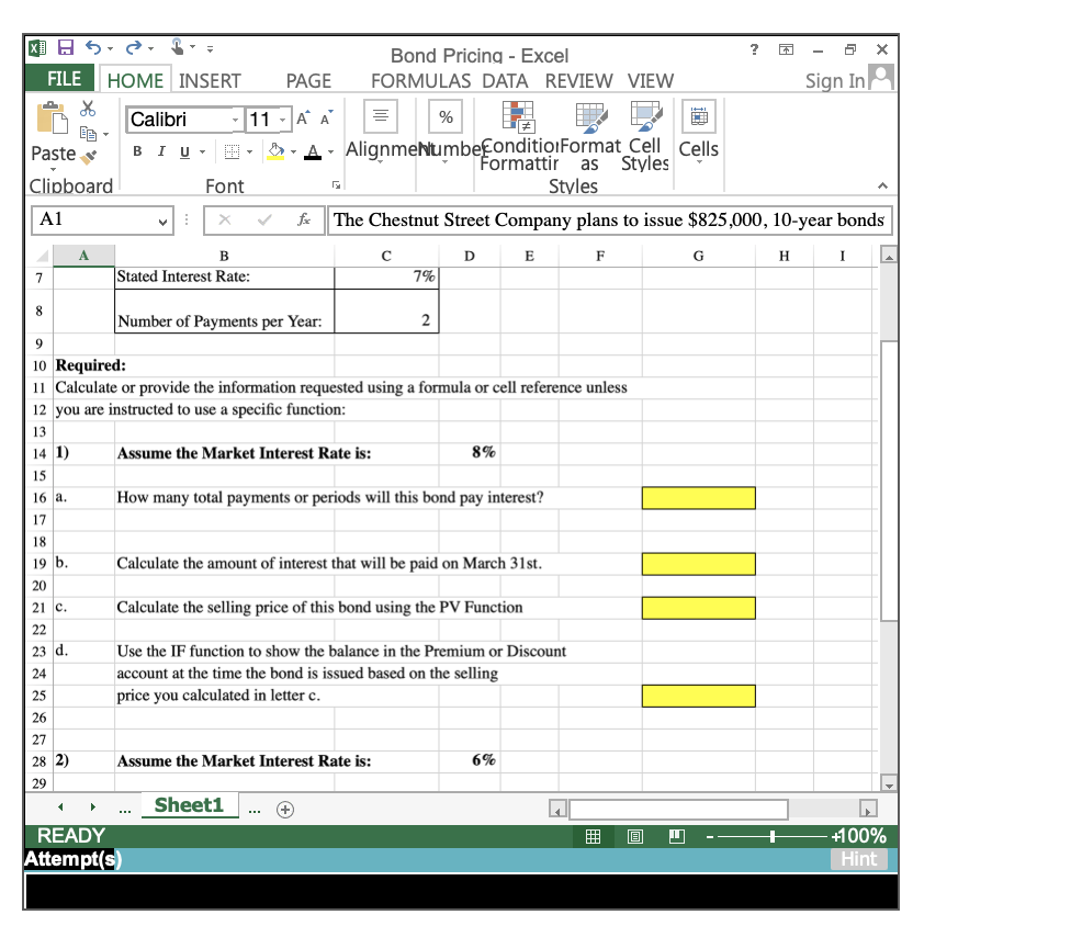 Solved Bond Pricing using Excel's PV and IF Functions The | Chegg.com