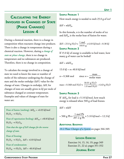 Solved UNIT 1 SAMPLE PROBLEM 1 CALCULATING THE ENERGY How | Chegg.com