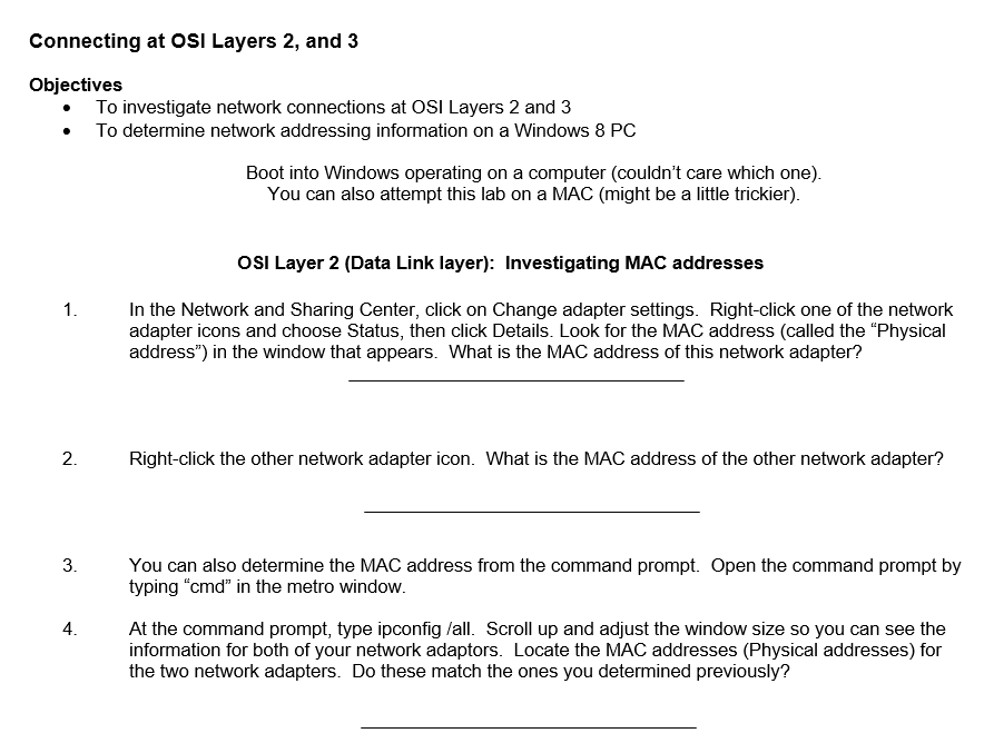 OSI Layer 2 (Data Link layer): Investigating MAC | Chegg.com