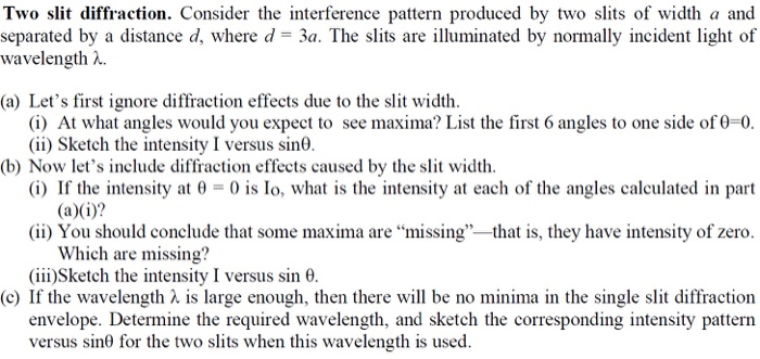 Solved Two slit diffraction. Consider the interference | Chegg.com