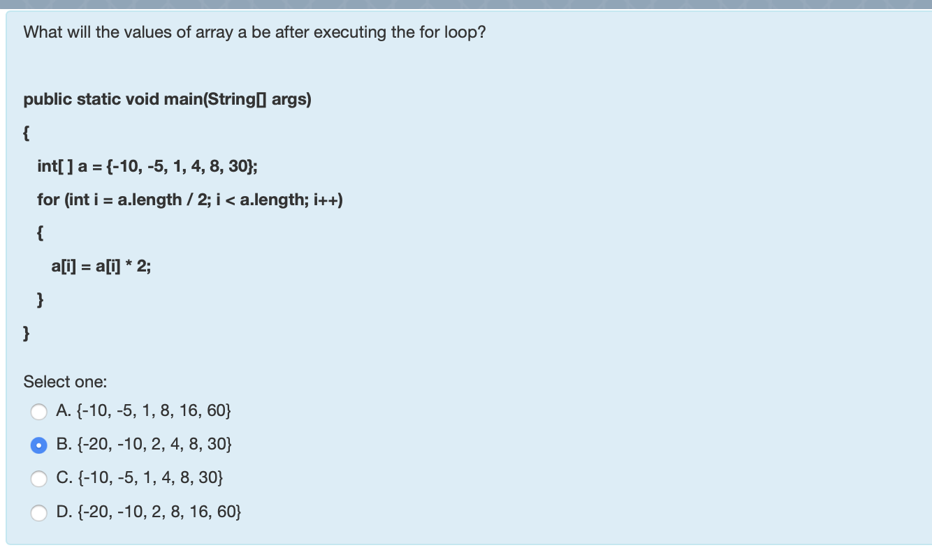Solved What will the values of array a be after executing | Chegg.com