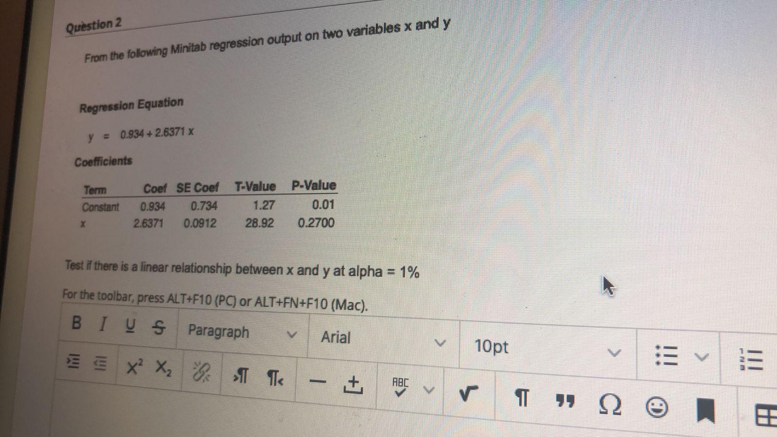 Solved Question 2 From the following Minitab regression | Chegg.com