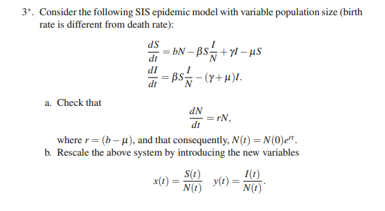 Solved Consider The Following Sis Epidemic Model With