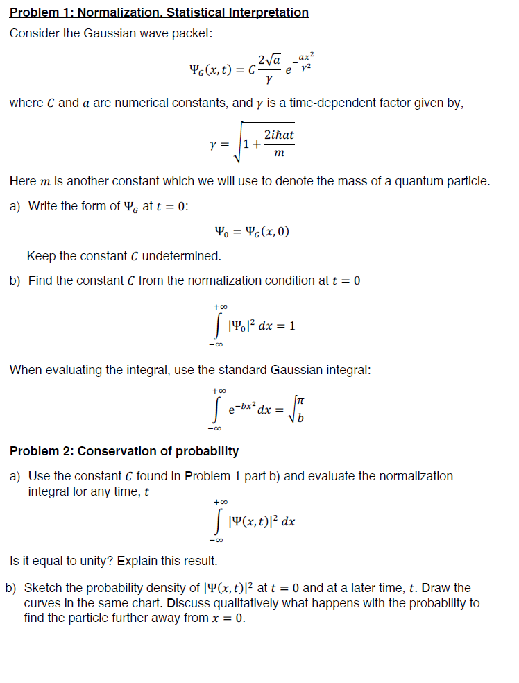 Solved Problem 1: Normalization. Statistical Interpretation | Chegg.com
