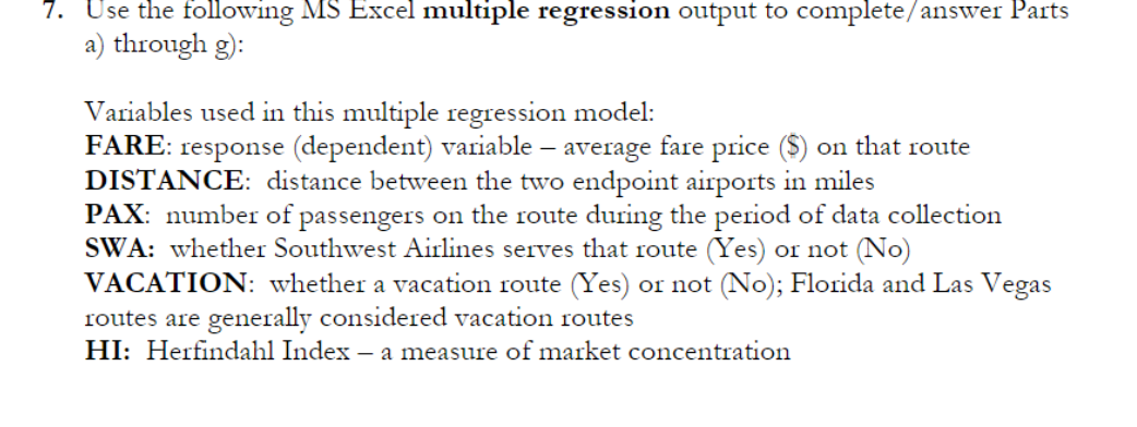 Solved Use the following MS Excel multiple regression output | Chegg.com