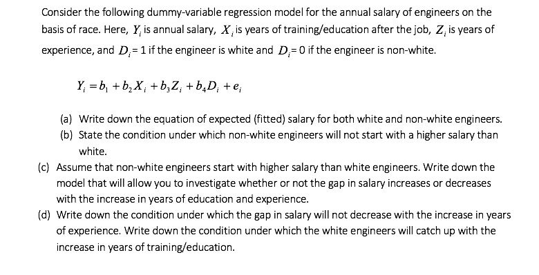 Solved Consider the following dummy-variable regression | Chegg.com