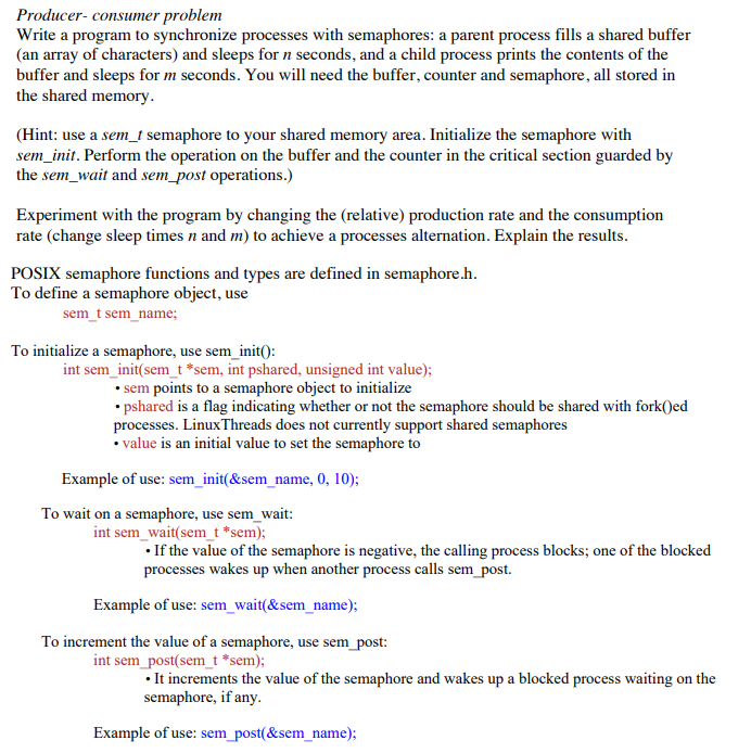 Producer-consumer problem Write a program to | Chegg.com
