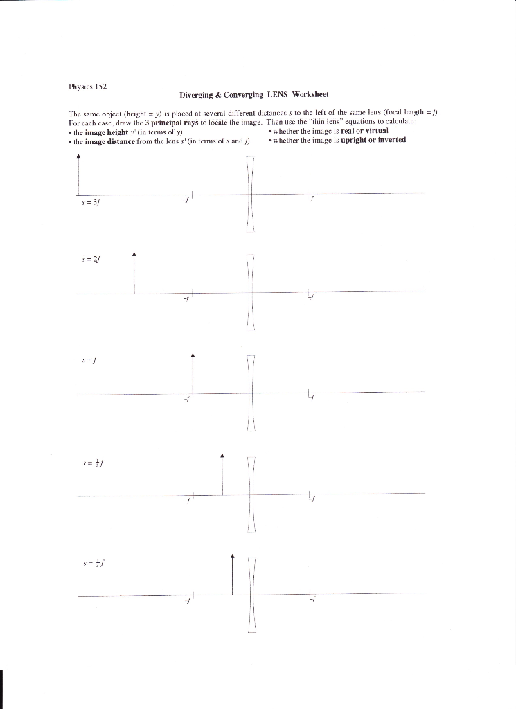 Solved Physics 152 Diverging & Converging LENS Worksheet The | Chegg.com