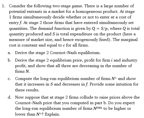 Solved 1. Consider the following two-stage game. There is a | Chegg.com