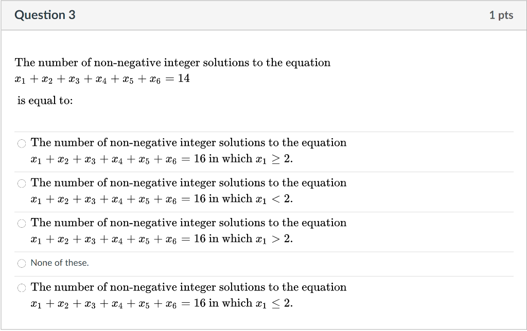 Solved Question 3 1 pts The number of non-negative integer | Chegg.com