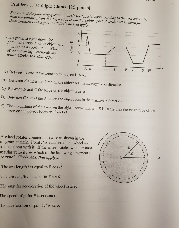 Solved Problem 1: Multiple Choice [25 points] For each of | Chegg.com