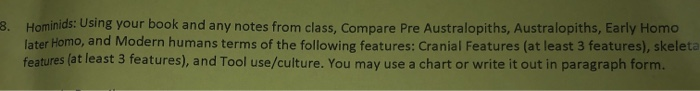Solved Hominids: Using your book and any notes from class, | Chegg.com