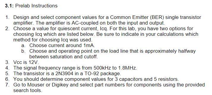 Solved 3.1: Prelab Instructions 1. Design and select | Chegg.com