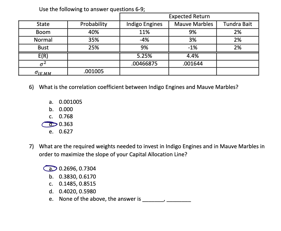 Solved Use the following to answer questions 6-9; 6) What is | Chegg.com