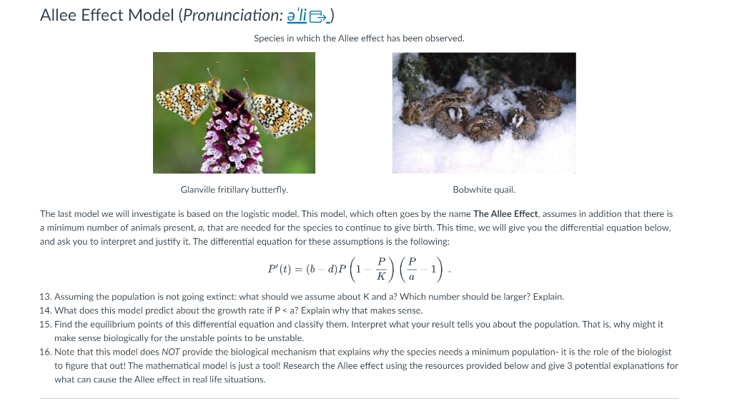 Species in which the Allee effect has been observed. | Chegg.com