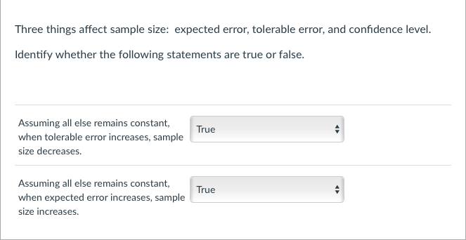 Solved Three things affect sample size: expected error, | Chegg.com
